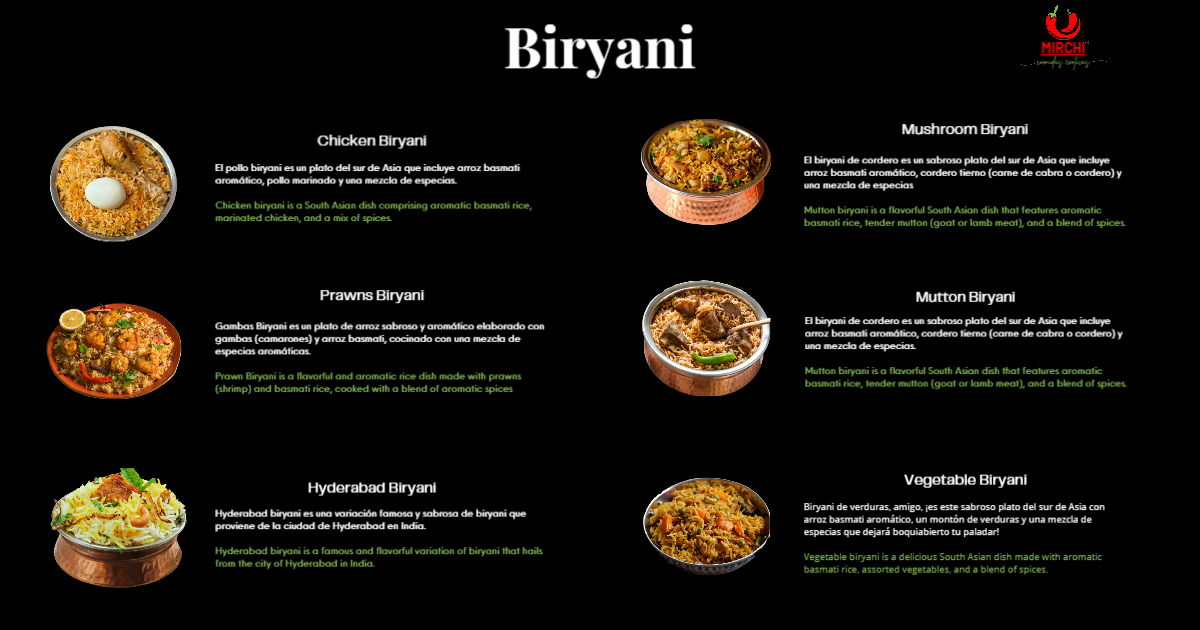 Mirchi.cl Biryani Menu