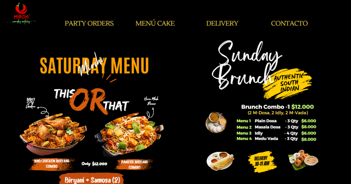 Mirchi.cl Weekend Menu